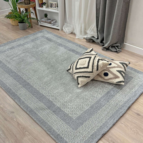 Union Rustic ALFA RICH Candelario Grey Washable Cotton Area Rugs for Living Room Bedroom Kitchen ...